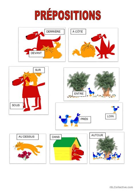 Prépositions affiche dictionnaire Français FLE fiches pedagogiques