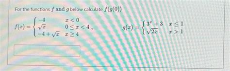 solved for the functions f and g below calculate f g 0
