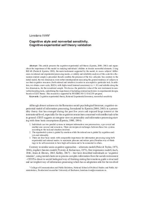 pdf cognitive style and nonverbal sensitivity cognitive experiential self theory validation