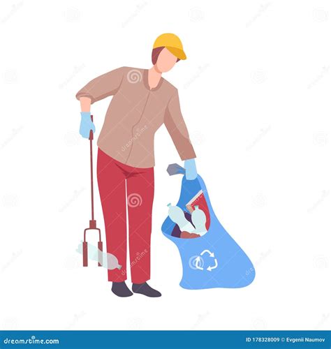 Man Collecting Trash Into Bag With Eco Friendly Tool Male Volunteer
