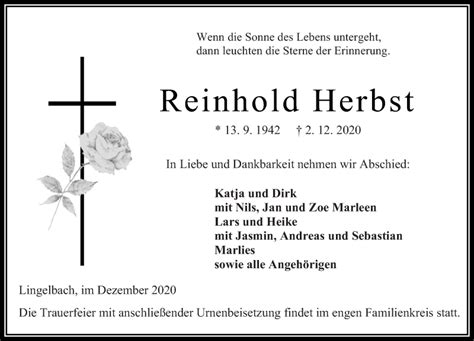 Traueranzeigen Von Reinhold Herbst Vrm Trauer De