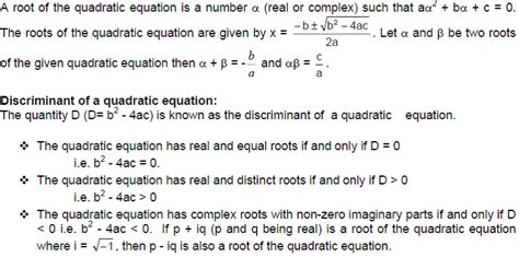 cbse class 11 maths notes quadratic equations introduction
