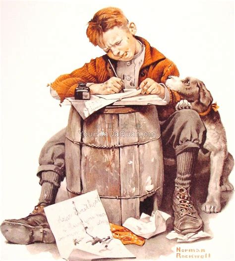 Little boy writing a letter 诺曼洛克威尔 世界著名画家画作欣赏 油画艺术中心