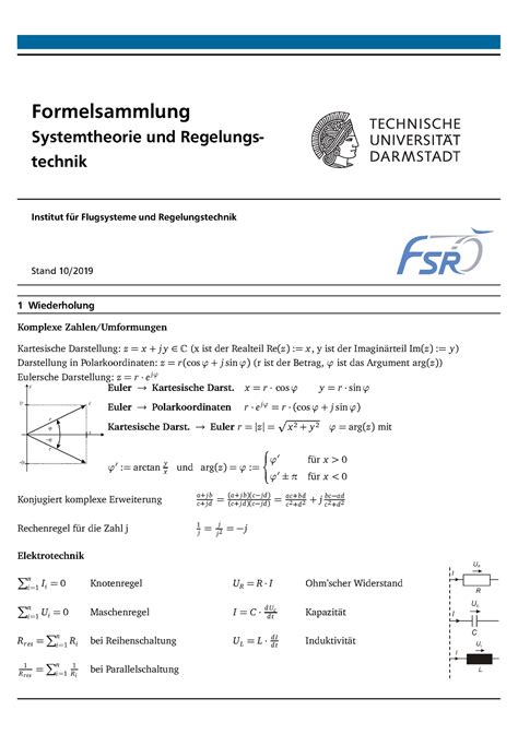 Formelsammlung SRT WS 2021 Formelsammlung Systemtheorie Und Regelungs