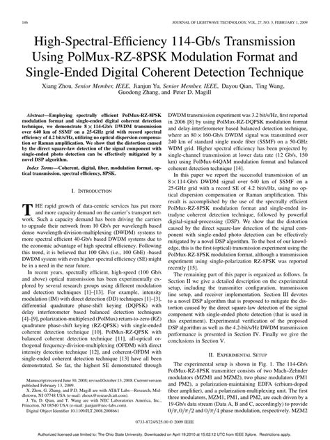 pdf high spectral efficiency 114 gb s transmission using polmux rz 8psk modulation format and