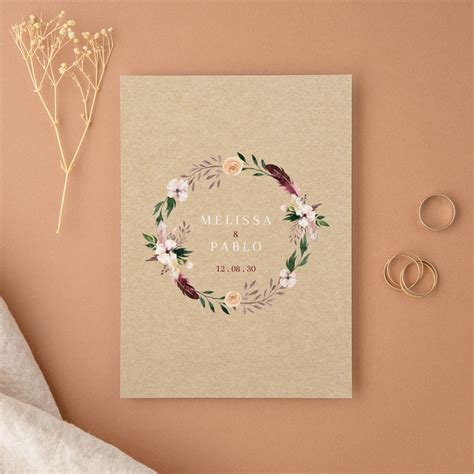 Faire Part De Mariage Boho Rectangle Simple Echantillon Offert