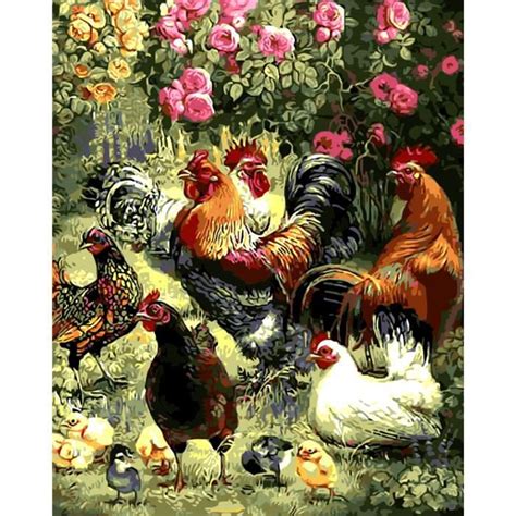 YEESAM ART Peinture Par Numero Adulte Fleurs Et Poulets Peinture