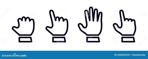 Set Of Hand Pointer Or Cursor Mouse Clicking Thumb Up Or Like Flat