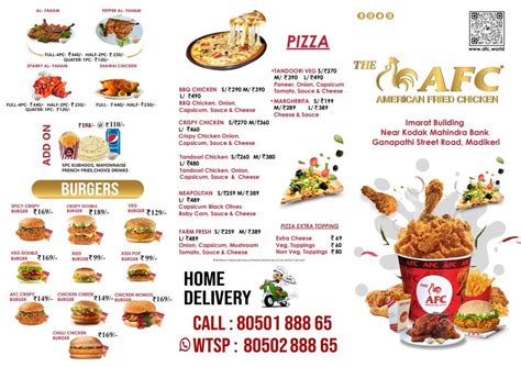 Menu At The AFC American Fried Chicken Madikeri Madikeri