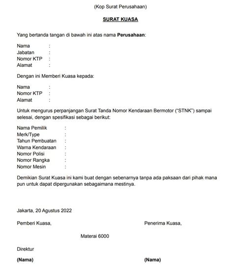Surat Kuasa Ganti Plat Mobil Syarat Contoh Cara Membuat
