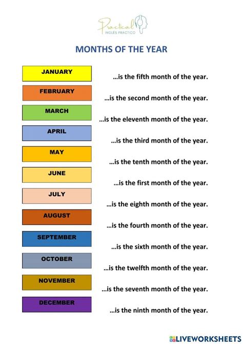 Months Of The Year Exercise Worksheet Months In A Year English As