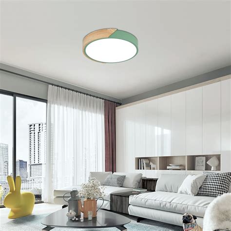 Plafoniera Cu Led Macaron Goeco Metal Lemn 220v 24w Dimensiuni 30