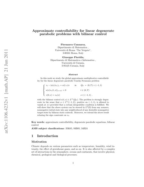 pdf approximate controllability for linear degenerate parabolic problems with bilinear control