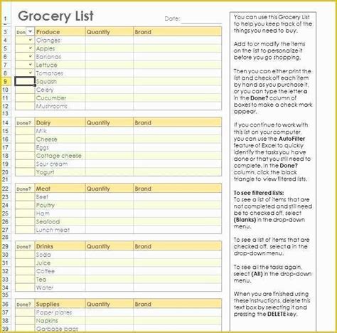42 Free Grocery List Template Excel Heritagechristiancollege