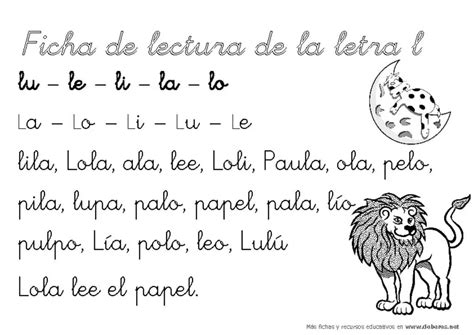 Ficha De Lectura De La Letra L