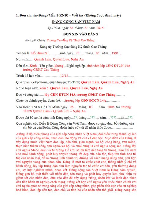 Tổng Hợp Những Mẫu đơn Xin Vào Đảng Hay Nhất 123doc