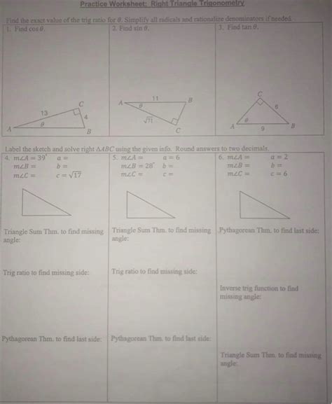 Right Triangle Trigonometry Notes And Worksheets Lindsay Bowden