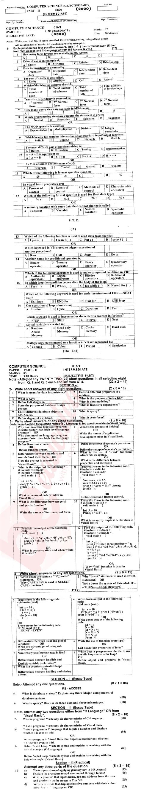 Computer Science Ics Part Past Paper Group Bise Ajk Past Papers