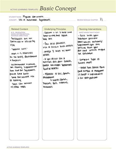 Use Of Nutritional Supplements ACTIVE LEARNING TEMPLATES Basic