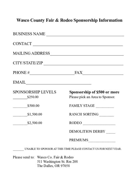 Fillable Online Wasco County Fair Rodeo Sponsorship Information Fax