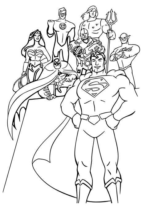 Gratis Printbare Justice League Tegn Tegning til Farvelægning til