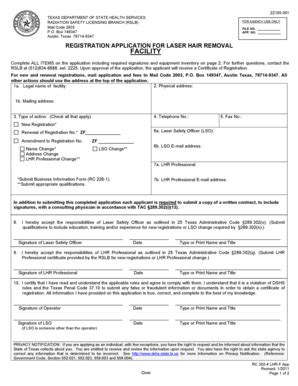 Fillable Online Dshs State Tx Application Form For Laser Hair Removal