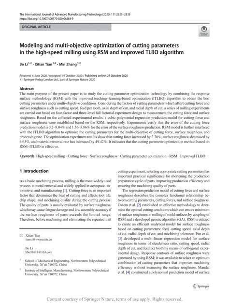 modeling and multi objective optimization of cutting parameters in the high speed milling using
