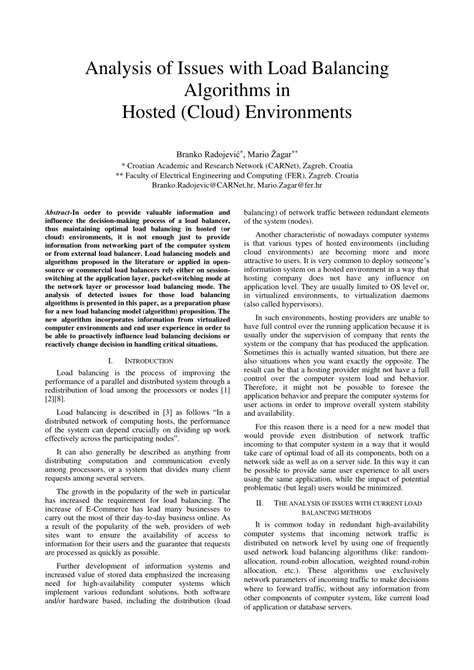 pdf analysis of issues with load balancing algorithms in hosted cloud environments