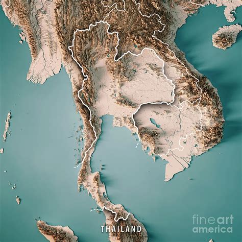 Thailand D Render Topographic Map Neutral Border Digital Art By Frank