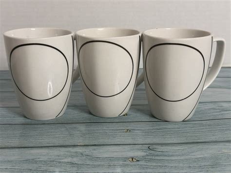 Set Of 3 Corelle Coordinates Simple Lines Porcelain Coffee Cup Mugs
