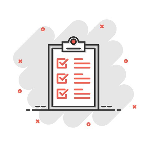 Checklist Clipboard Sign Icon In Comic Style Document List Vector