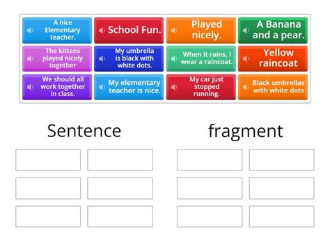 Sentence Vs Fragment Lesson 5 Group Sort