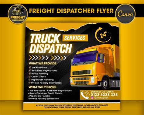 Freight Dispatcher Flyer Canva Truck Flyer Template Editable Social
