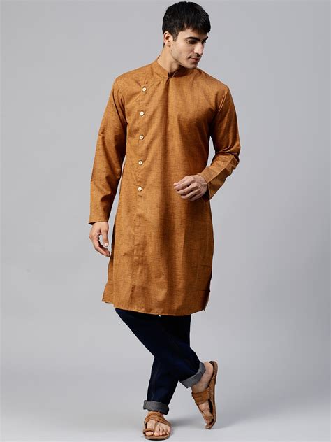 Shree Men Mustard Yellow Solid Angrakha Straight Kurta 1039 Groom