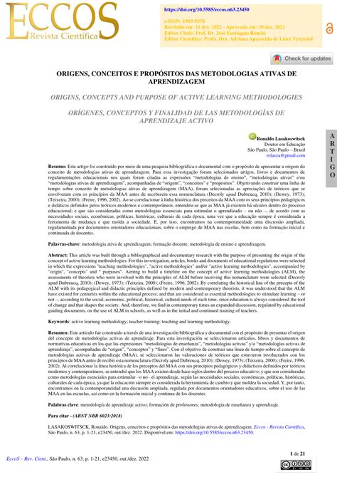 PDF Origens conceitos e propósitos das metodologias ativas de