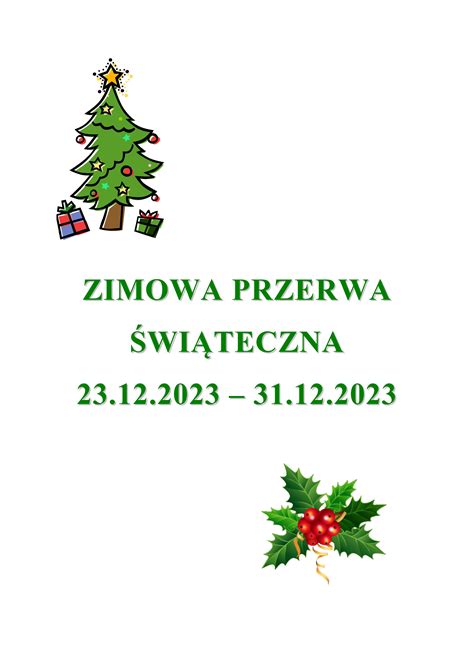 Zimowa przerwa świąteczna 23 31 12 2023 Państwowa Szkoła Muzyczna I i