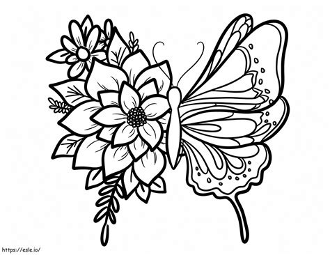 Mariposa Con Flor Para Colorear