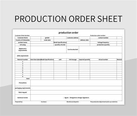 Production Order Sheet Excel Template And Google Sheets File For Free