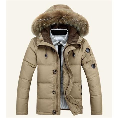 Capuche Doudoune Homme D Hiver Veste Laine Manches Longues Kaki Achat