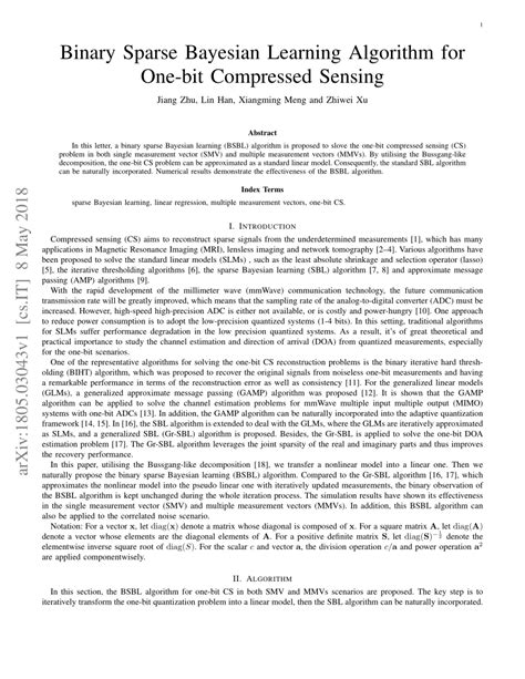 pdf binary sparse bayesian learning algorithm for one bit compressed sensing