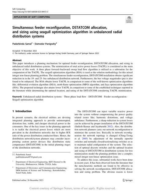 simultaneous feeder reconfiguration dstatcom allocation and sizing using seagull optimization