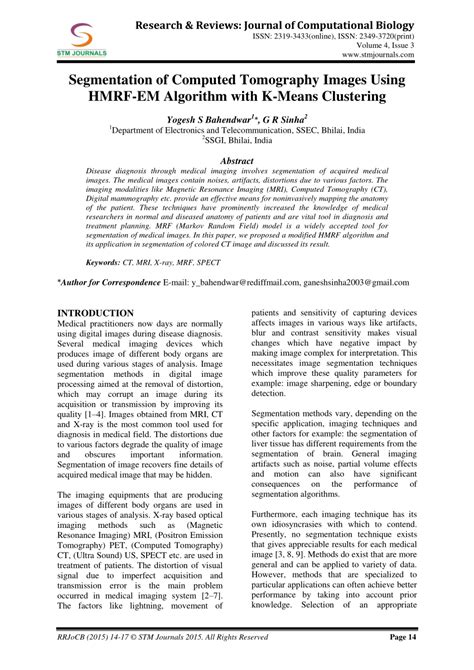 pdf segmentation of computed tomography images using hmrf em algorithm with k means clustering