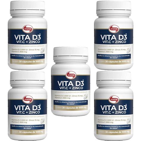 Kit 5X Vita D3 Vit C Zinco 30 Cápsulas Vitafor OtimaNutri