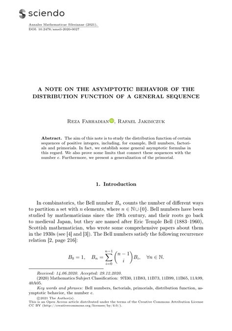 pdf a note on the asymptotic behavior of the distribution function of a general sequence