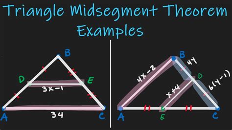 using the triangle midsegment theorem examples to solve for x and y youtube