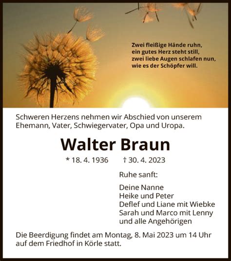 Traueranzeigen Von Walter Braun Trauer HNA De