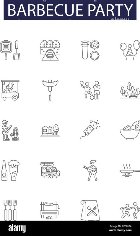 Barbecue Party Line Vector Icons And Signs Barbecue Salad Meat