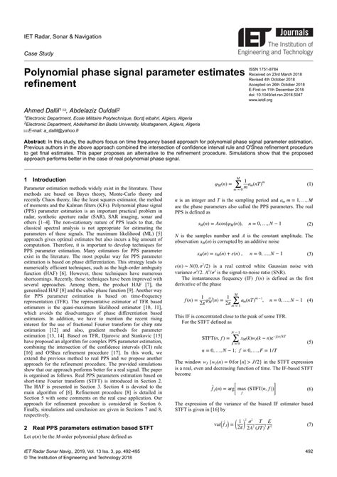 polynomial phase signal parameter estimates refinement request pdf