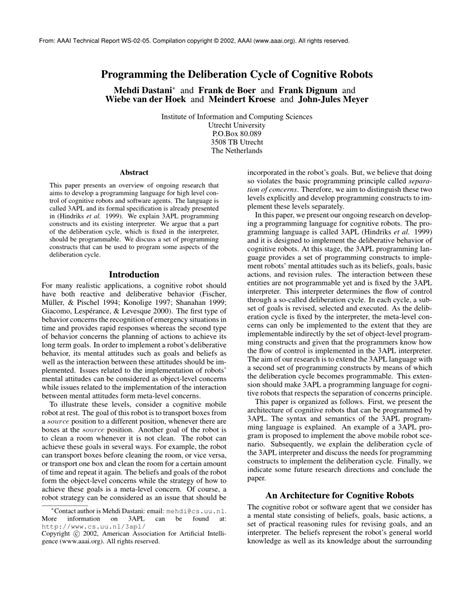 pdf programming the deliberation cycle of cognitive robots