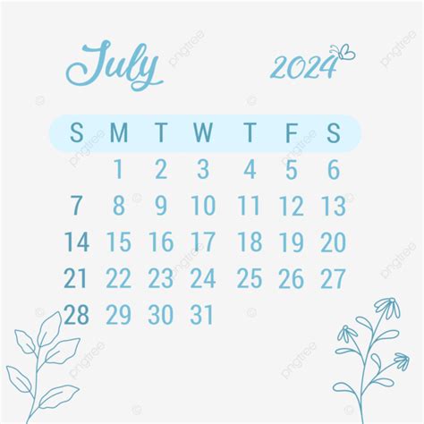 Calendario Julio 2024 PNG Dibujos Calendario Mes De Julio Calendario
